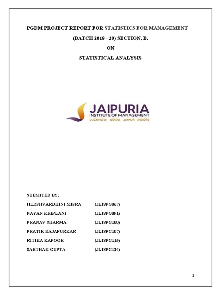 Pgdm Project Report For Batch 2018 20 Section B On Statistical Analysis Pdf Mean