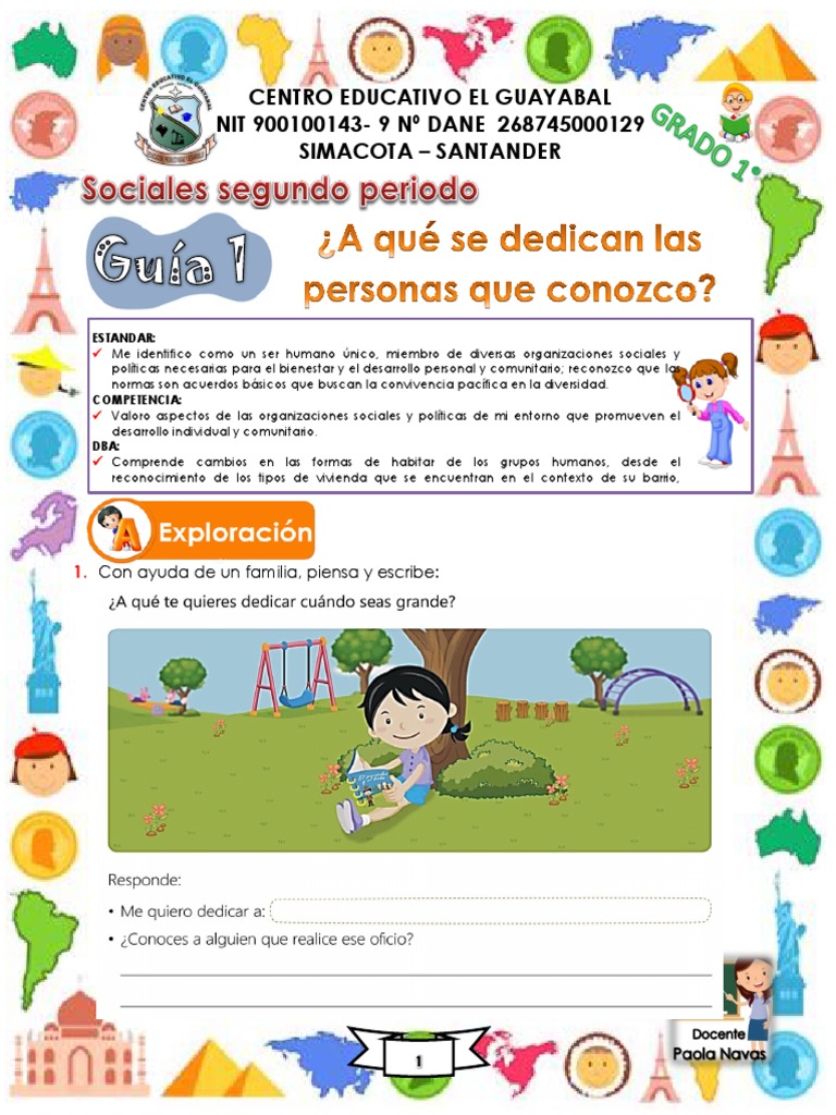 Guía 1 de Sociales Grado 1 | PDF | Cognición | Educación avanzada