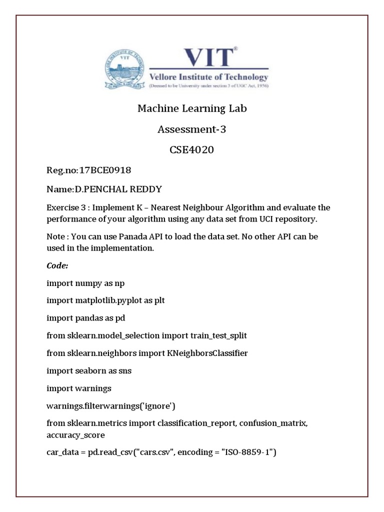 Machine Learning Lab Assignment 3 | PDF | Algorithms | Theoretical Computer Science