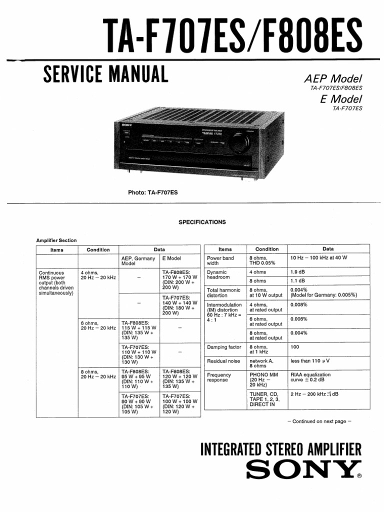 Hfe Sony Ta-F707es 808es Service PDF | PDF
