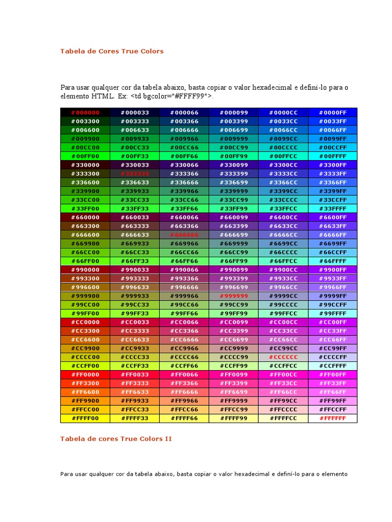 Tabela de Cores HTML | PDF | Board Games | Computing And Information ...