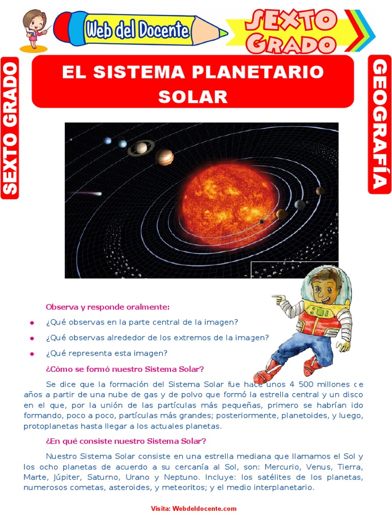 Prueba Del Sistema Solar 6to Grado Clase Modelo; EL SISTEMA SOLAR