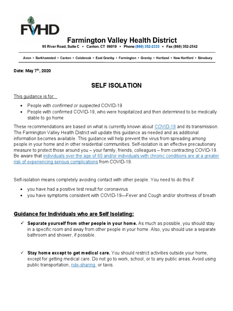 Self-Isolation Guidance-Revised 5-7-20 | PDF | Health Care | Epidemiology