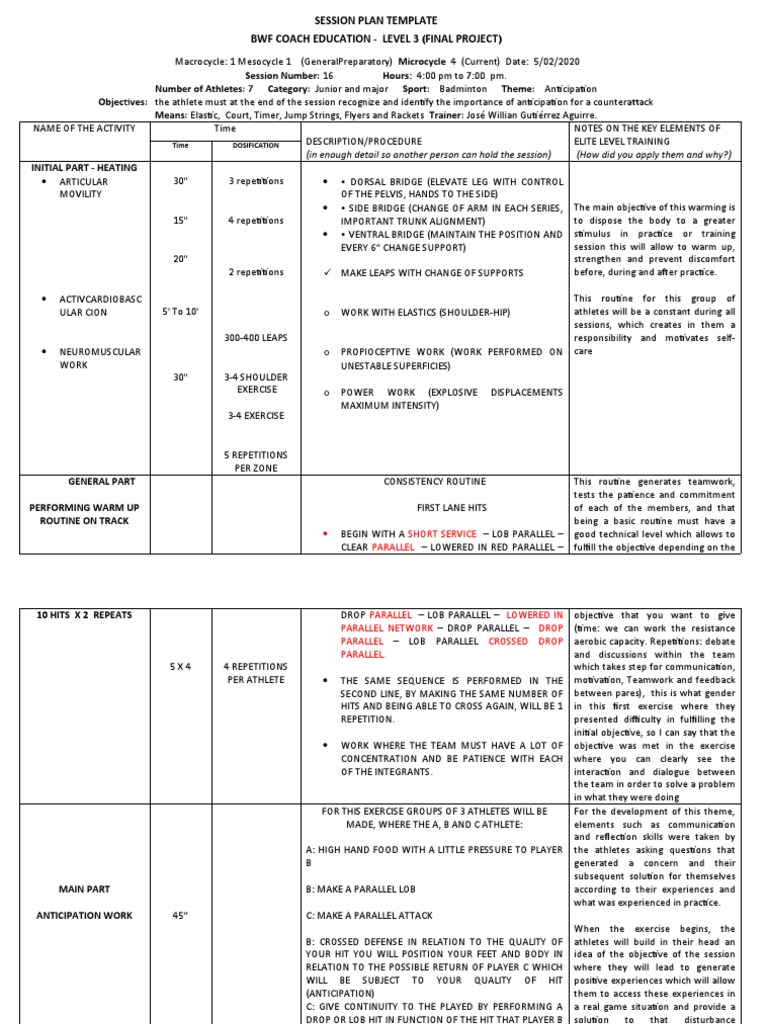 Session Plan Template | PDF | Strength Training | Experience