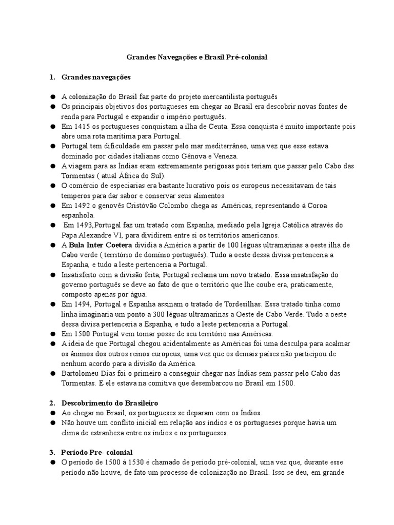 Resumo Brasil Pre Colonial Pdf Era Dos Descobrimentos Tumultos