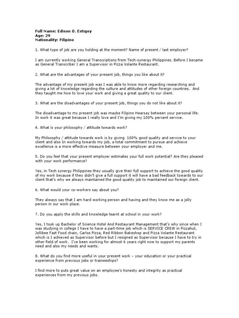 Full Name: Edison O. Estigoy Age: 29 Nationality: Filipino | PDF ...