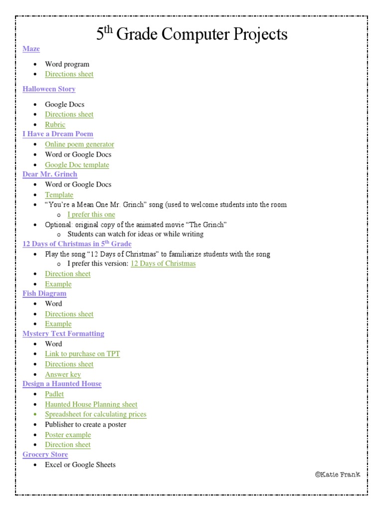 5th Grade Projects | PDF | Menu | Microsoft Excel