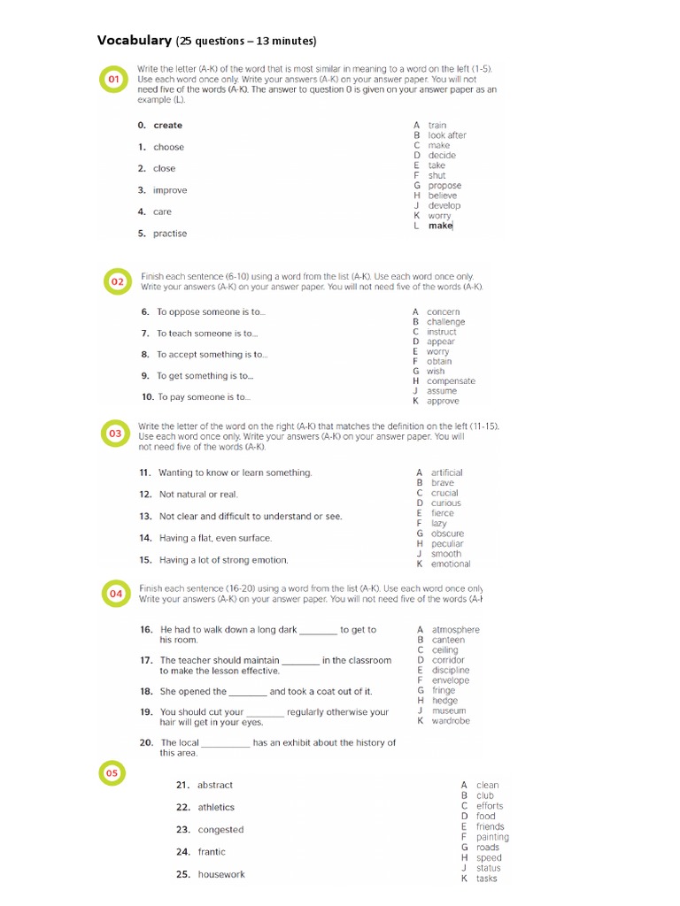 Vocabulary Test Sample Questions | PDF