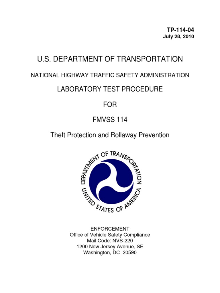 U.S. Department of Transportation: Laboratory Test Procedure FOR Fmvss ...