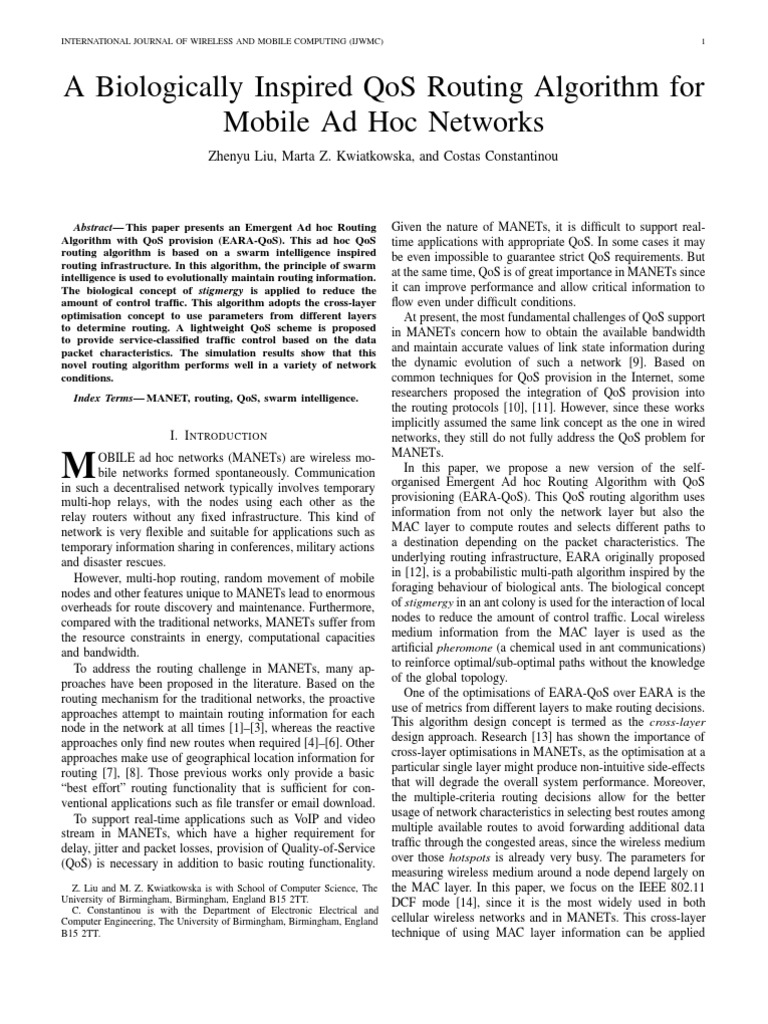 A Biologically Inspired Qos Routing Algorithm For Mobile Ad Hoc Networks | Download Free PDF ...