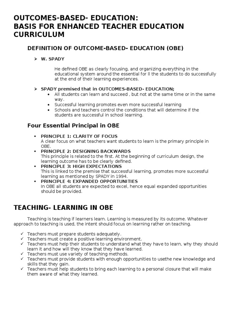 Principles of Outcome-Based Education | PDF | Educational Assessment ...