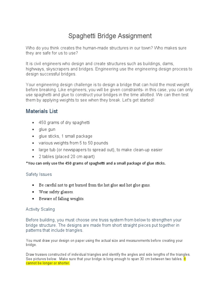 Spaghetti Bridge Assignment | PDF