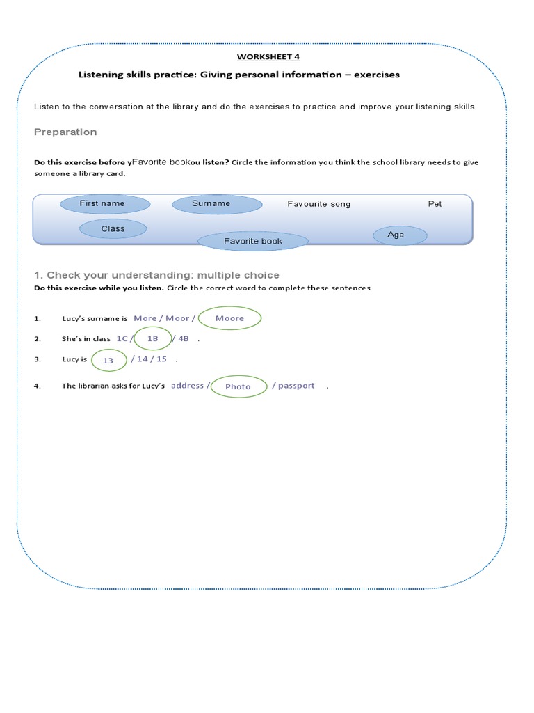 Listening Skills Practice: Giving Personal Information - Exercises | PDF