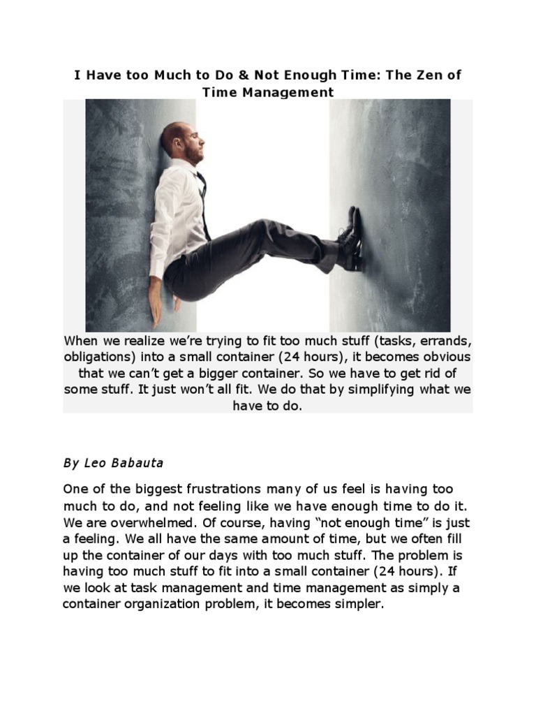 The Zen of Time Management: Simplifying Tasks, Letting Go of Ideals ...