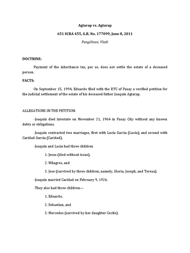 Agtarap Vs Agtarap Digested | PDF | Inheritance Tax | Inheritance