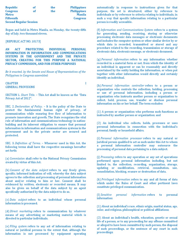 Data Privacy Act | PDF | Privacy | Information Privacy