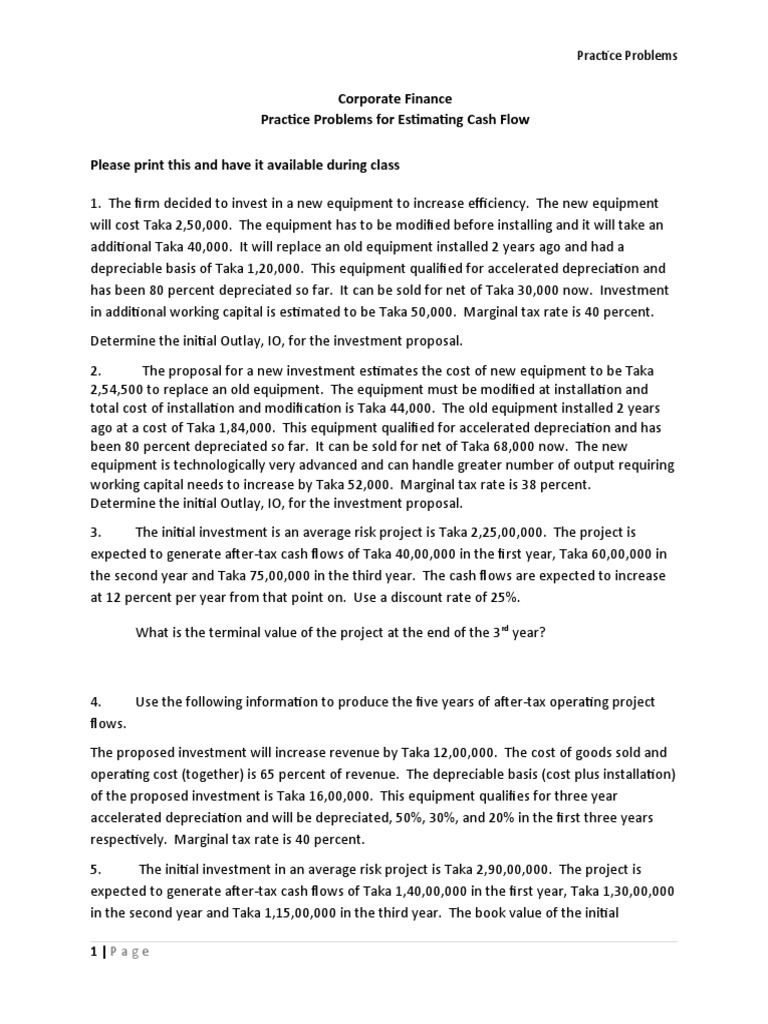 Practice Problems Estimating Cash Flows | PDF | Discounted Cash Flow ...