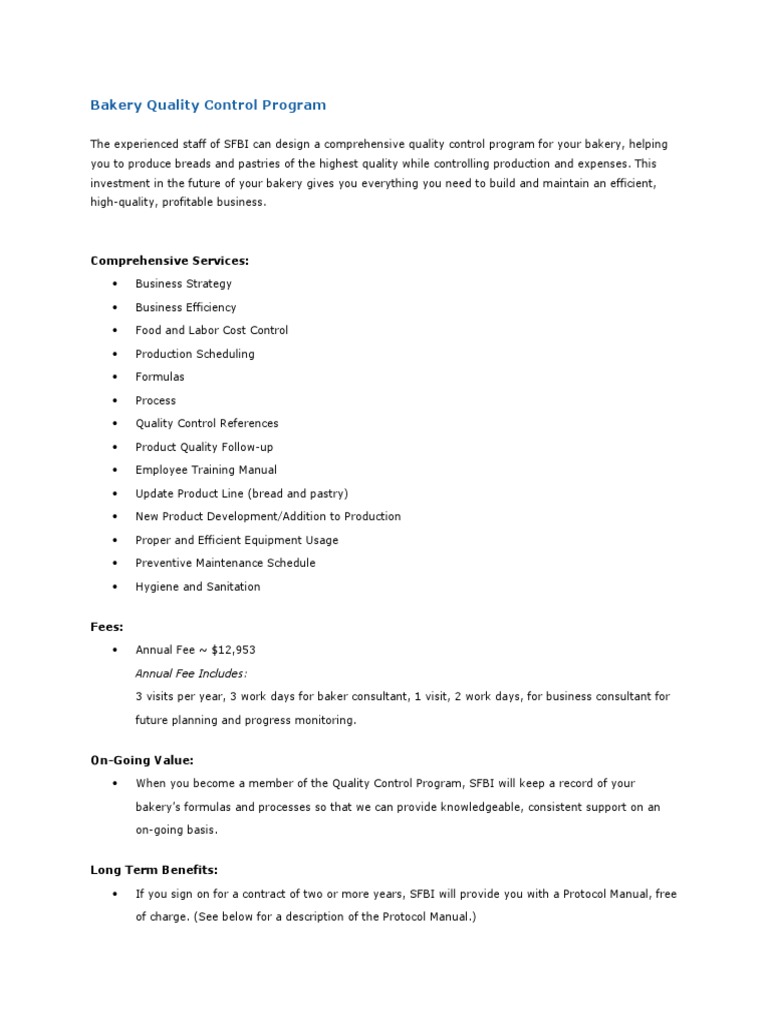 Bakery Quality Control Program | PDF | Dough | Breads