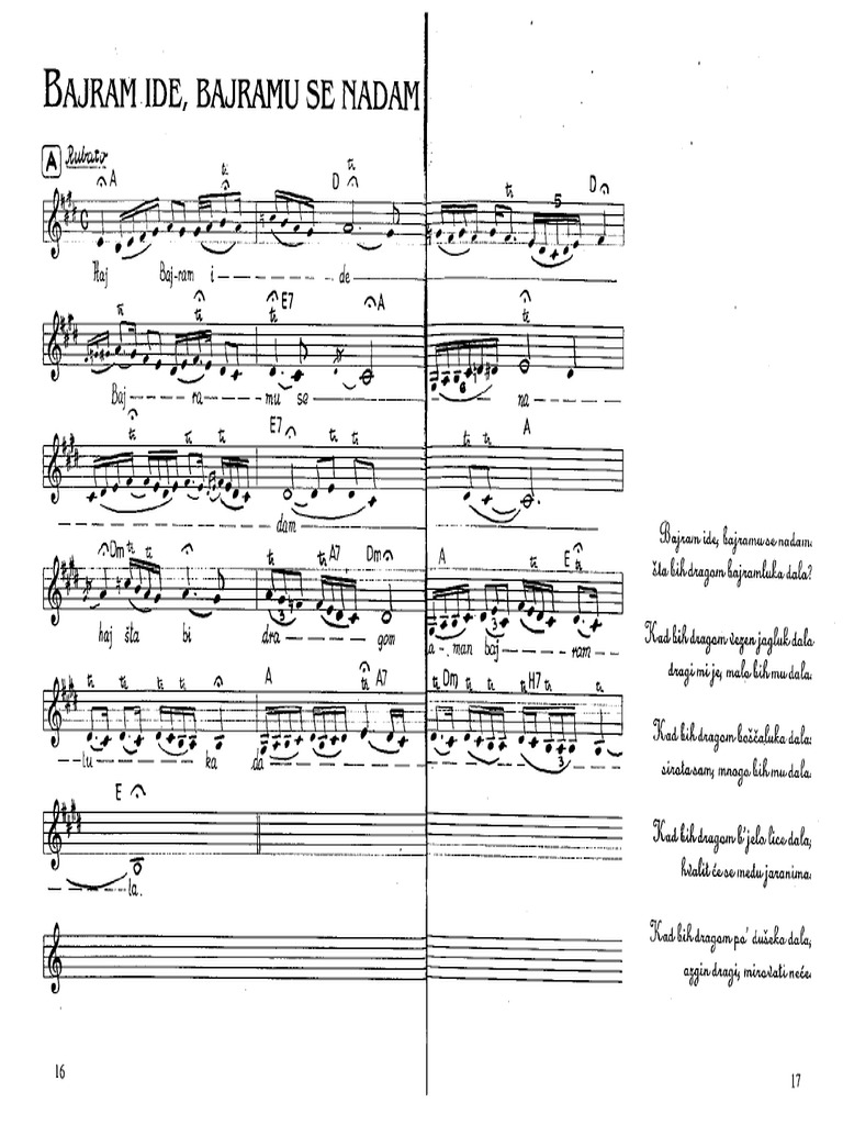 Bajram Ide Bajramu Se Nadam Sevdalinka Note | PDF