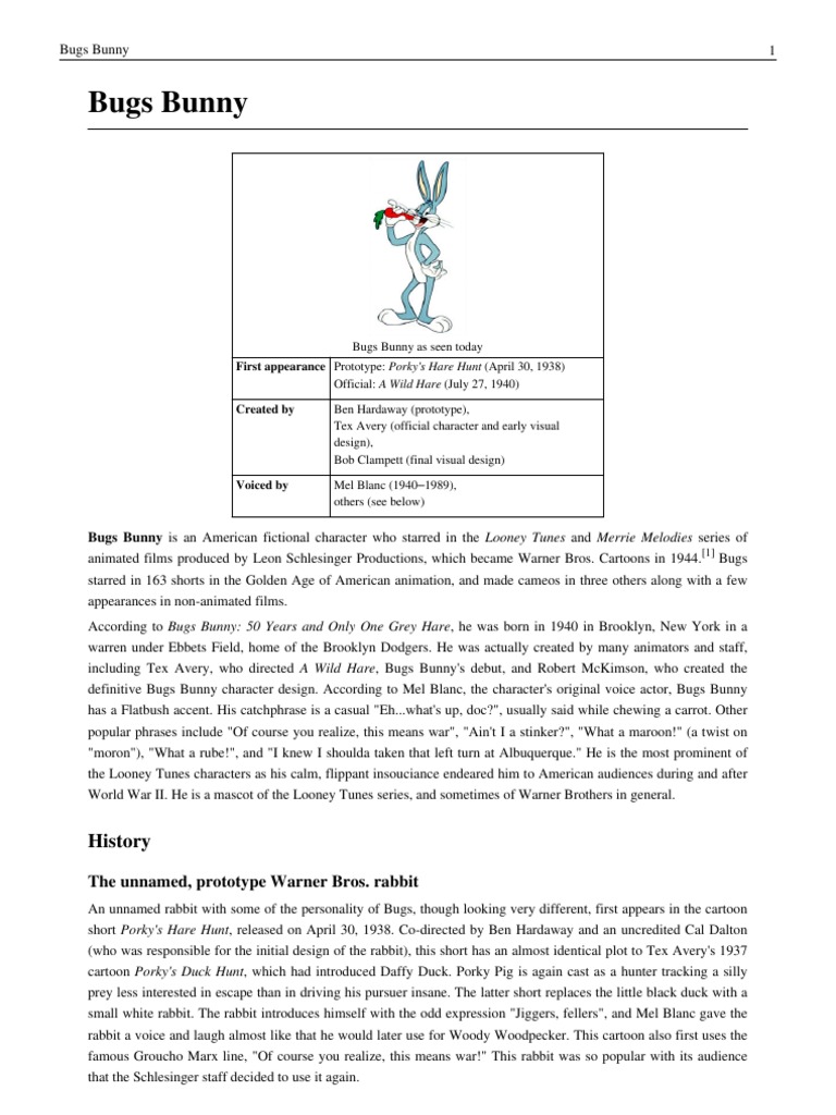 Bugs Bunny: Origins and Evolution | PDF | Cartoon | Leisure