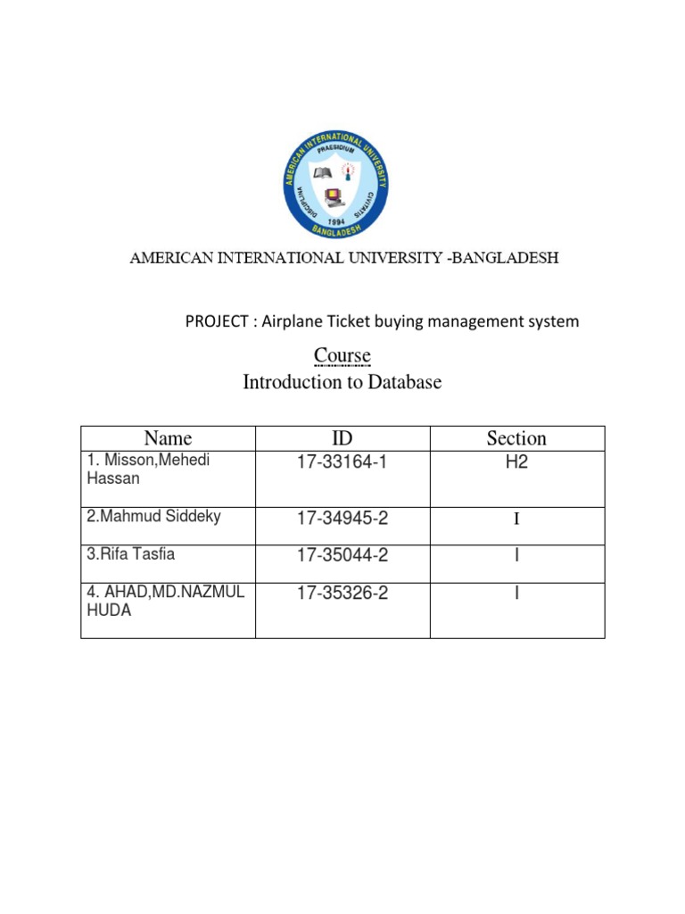 Course Introduction To Database: PROJECT: Airplane Ticket Buying Management System | PDF ...
