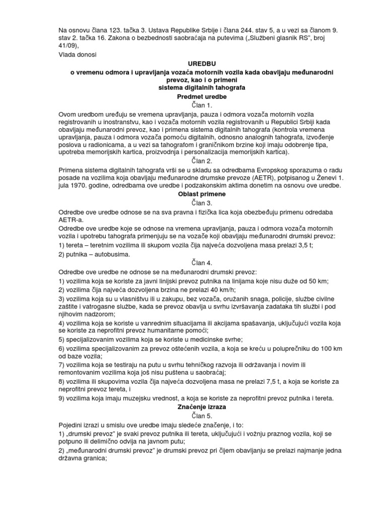 Uredba Odmor Vozaca 2 | PDF