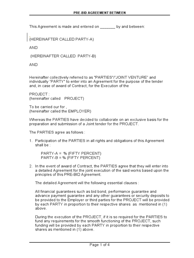 Format of Pre Bid JV Agreement | PDF