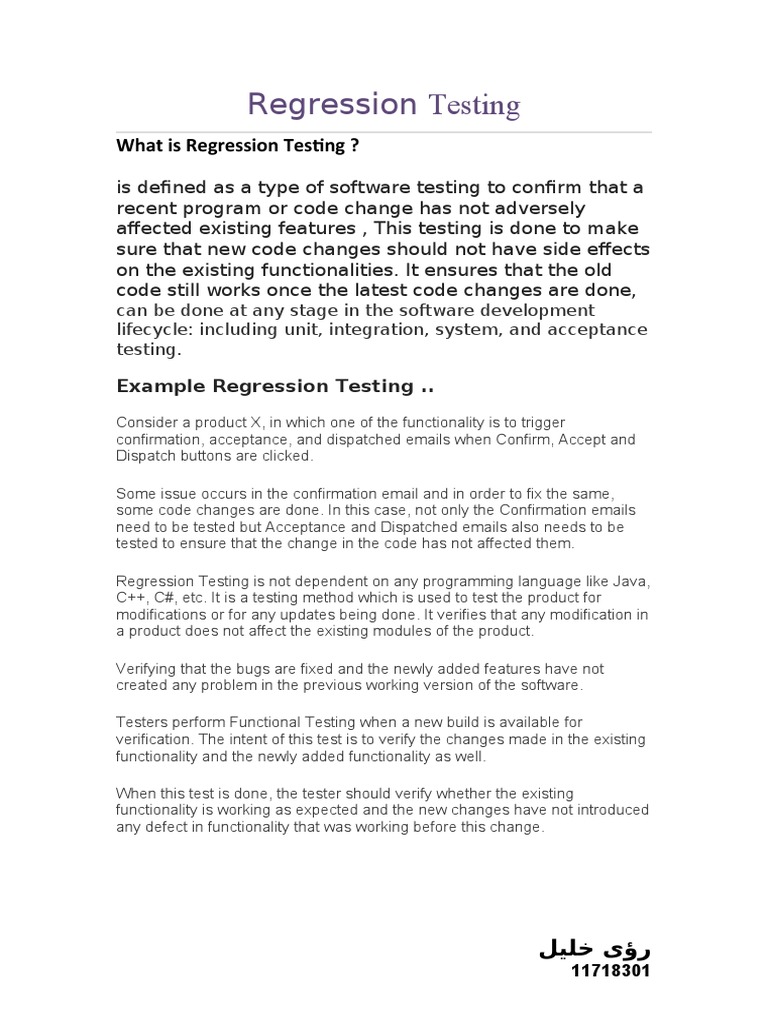 What Is Regression Testing ? | PDF | Software Testing | Software ...