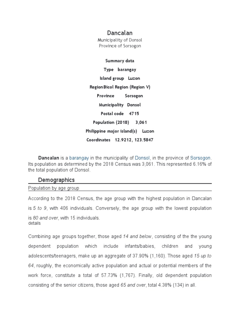 Dancalan | PDF | Manila | Population