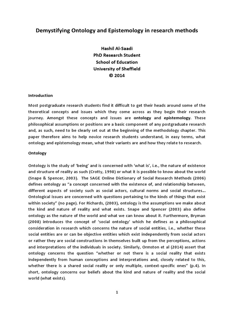 Demystifying Ontology and Epistemology in Research Methods | PDF | Positivism | Reality