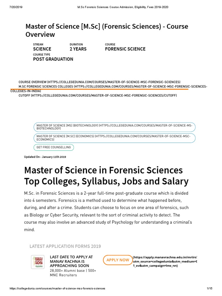 M.SC Forensic Sciences Course Admission, Eligibility, Fees 2019-2020 | PDF | Master Of Science ...