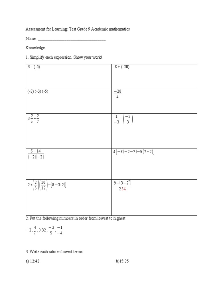 Grade 9 Math Assessment Guide | PDF
