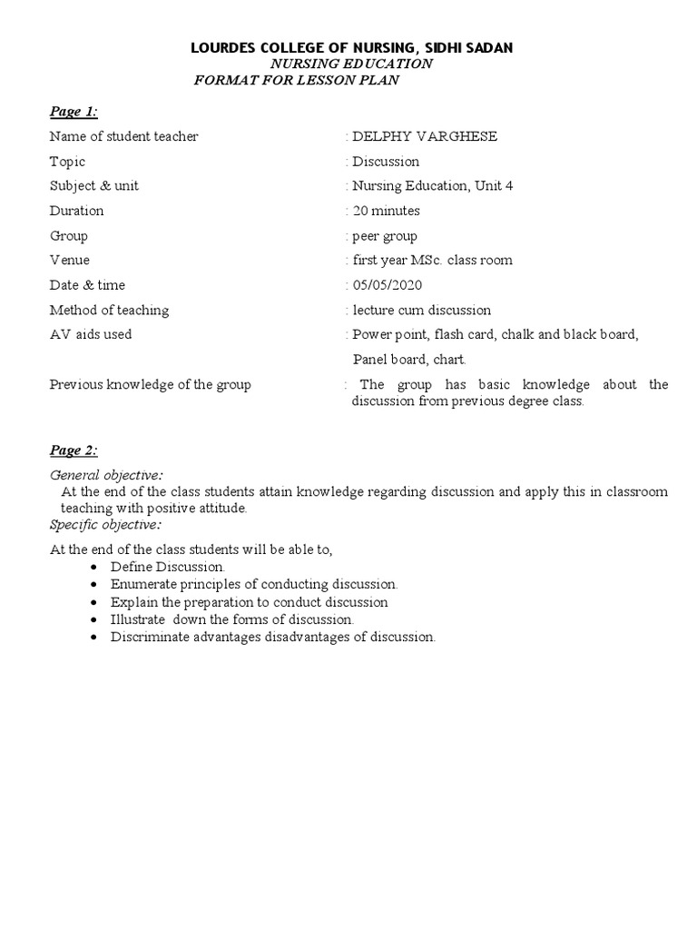Discussion Lesson Plan For Teaching Practice | PDF | Lesson Plan | Teachers