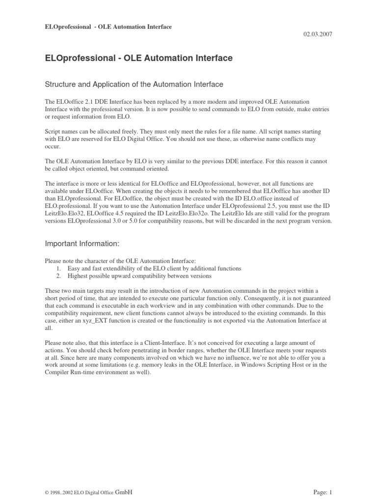 ELO OLE Automation Interface Description UK | PDF | Scripting Language | Application Programming ...