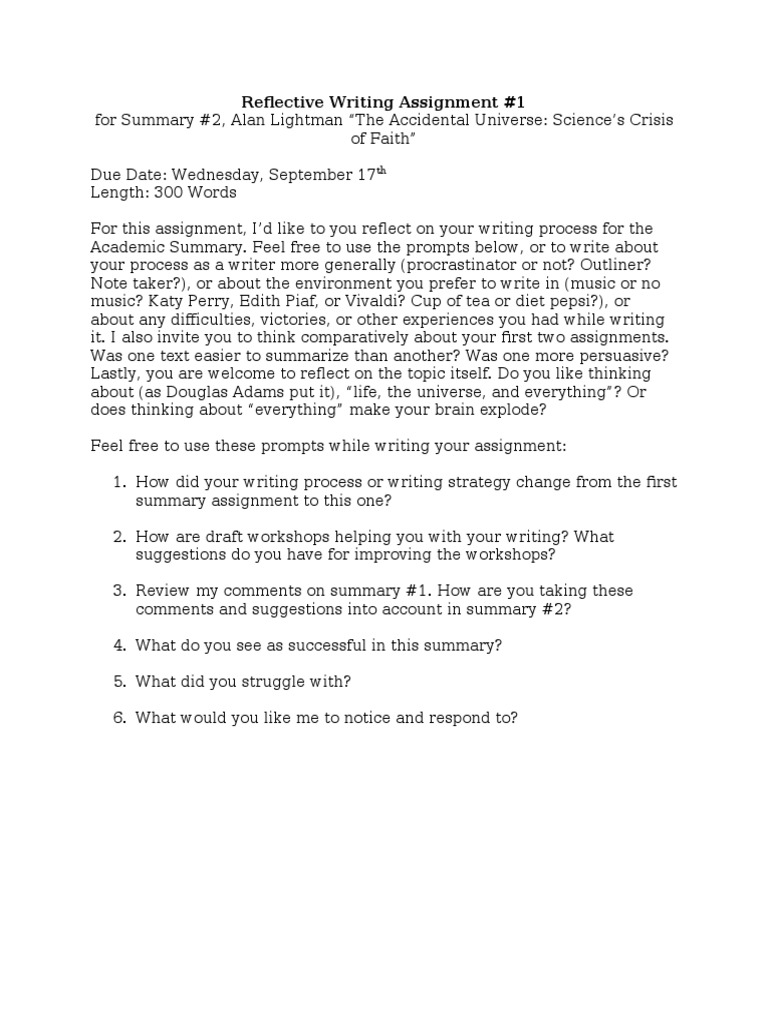Reflective Writing Assignment #1 | PDF