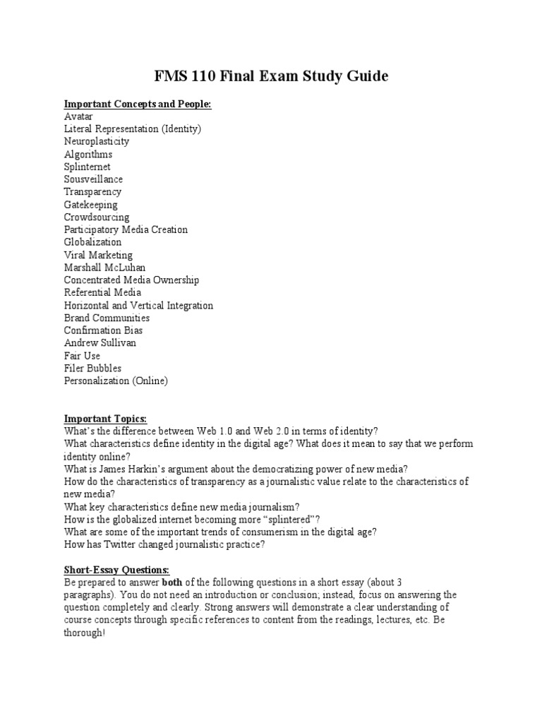 FMS 110 Final Exam Study Guide | PDF | New Media | Web 2.0