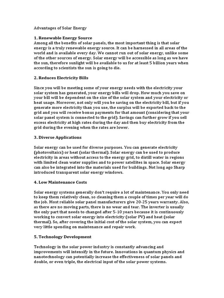 Advantages and Disadvantages of Solar Energy Form 4 | PDF | Solar Power ...