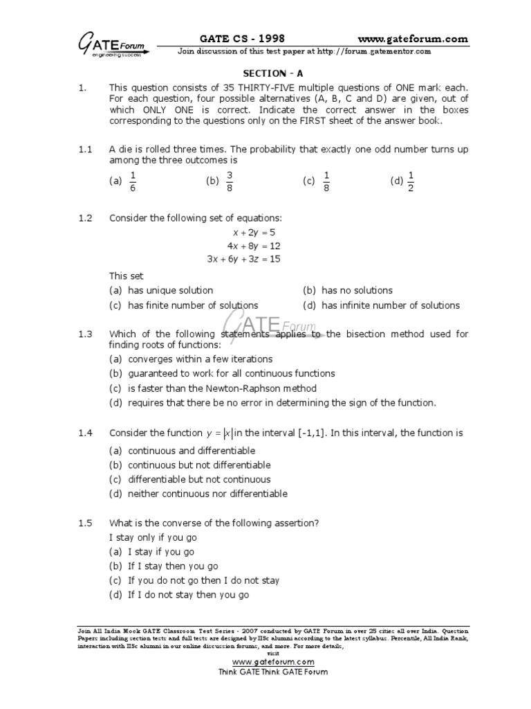 Gate CS - 1998 | PDF | Parsing | Computer Engineering