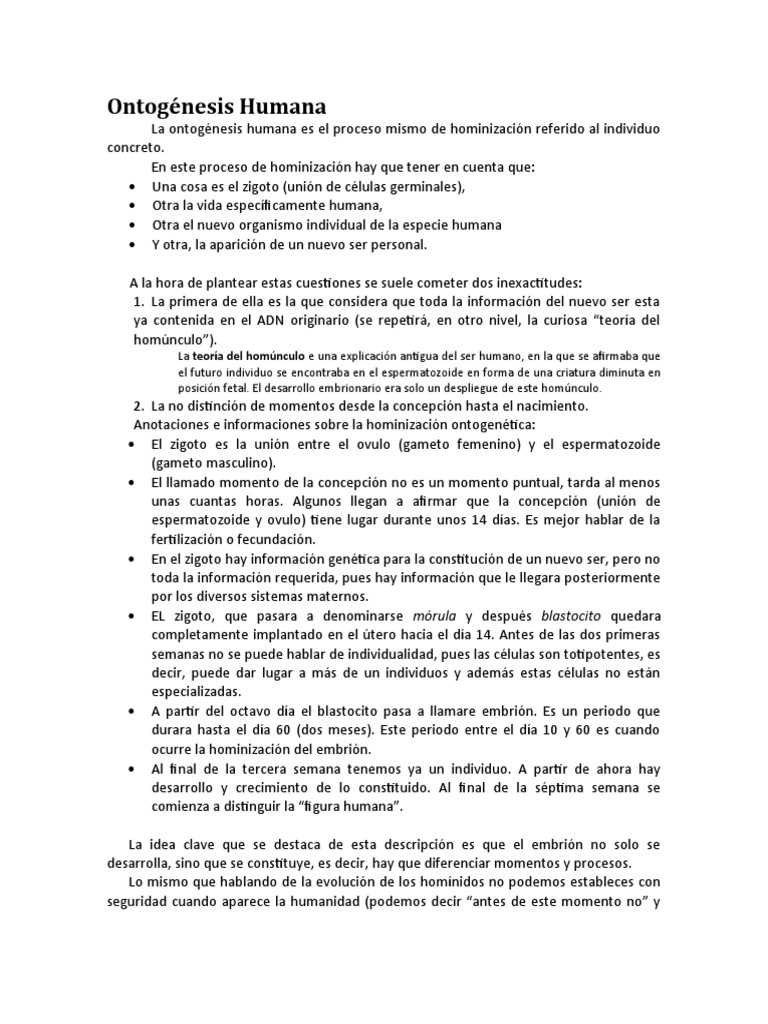 Proceso de Ontogénesis Humana | PDF | Evolución humana | Reproducción