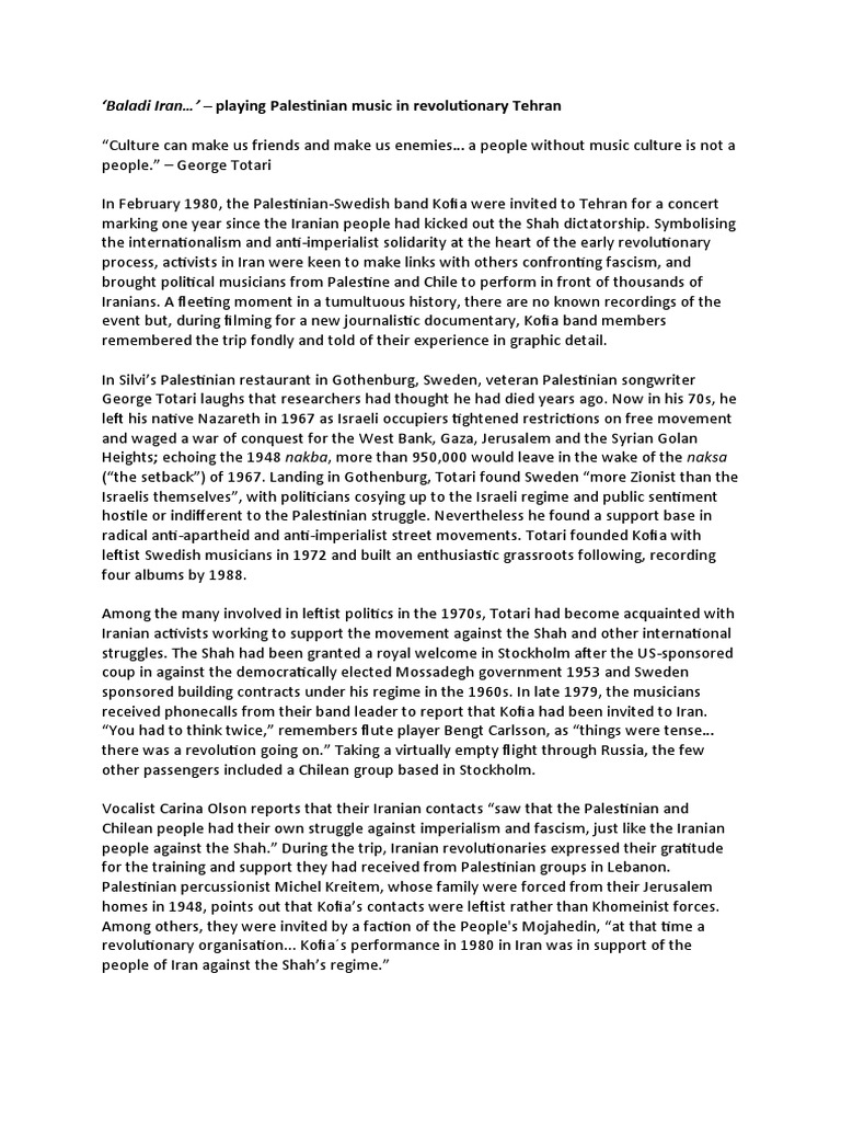 Baladi Iran ' - Playing Palestinian Music in Revolutionary Tehran - by ...