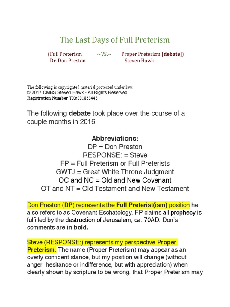 Proper Preterism Vs Full Preterism - Steven Hawk PDF | PDF ...