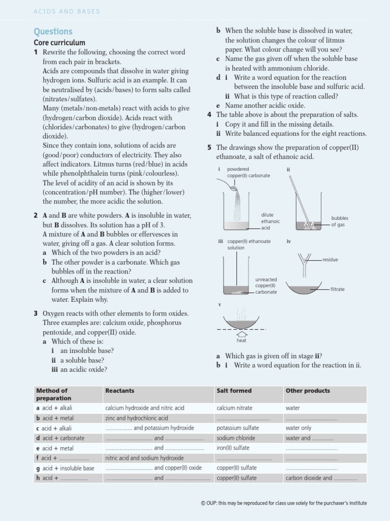 IGCSE Chemistry Chapter 11 Questions | PDF | Acid | Salt (Chemistry)