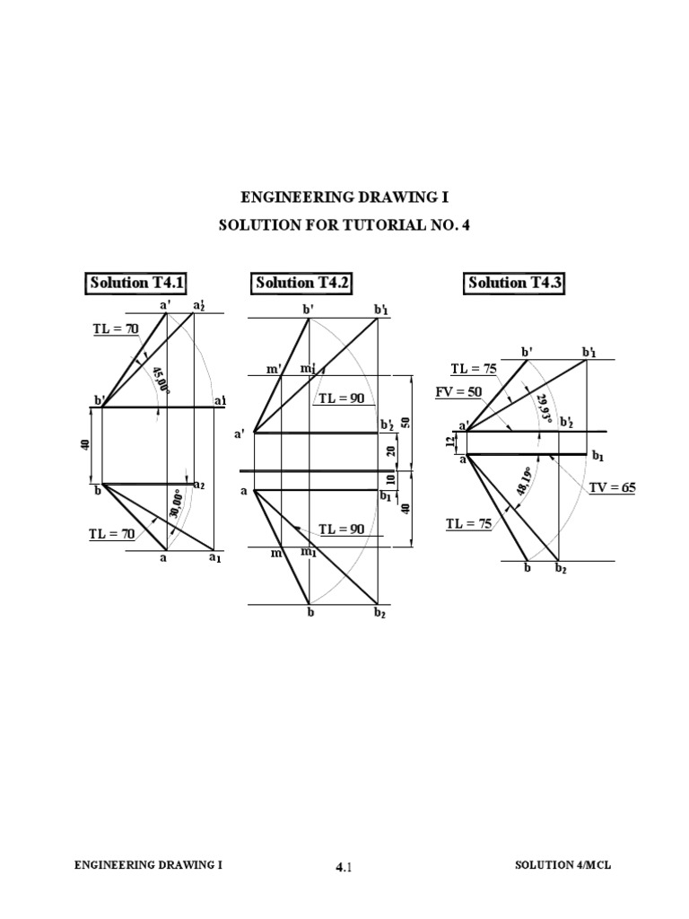 Engineering Drawing I Solution For Tutorial No. 4: A' A' TL 70 B' B' B ...