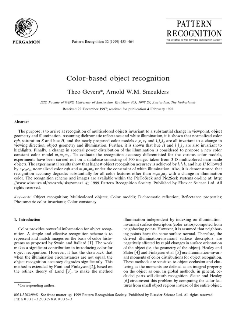 Color-Based Object Recognition | PDF | Color | Rgb Color Model