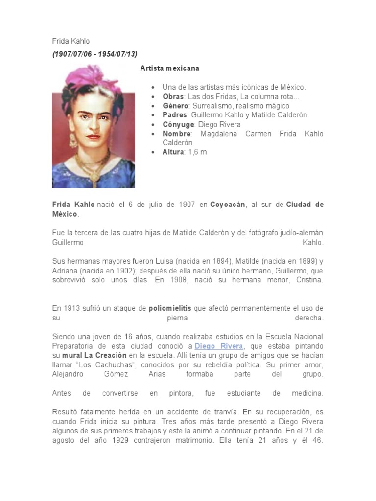 Biografia Frida Kahlo | PDF | Pinturas | Artes (general)