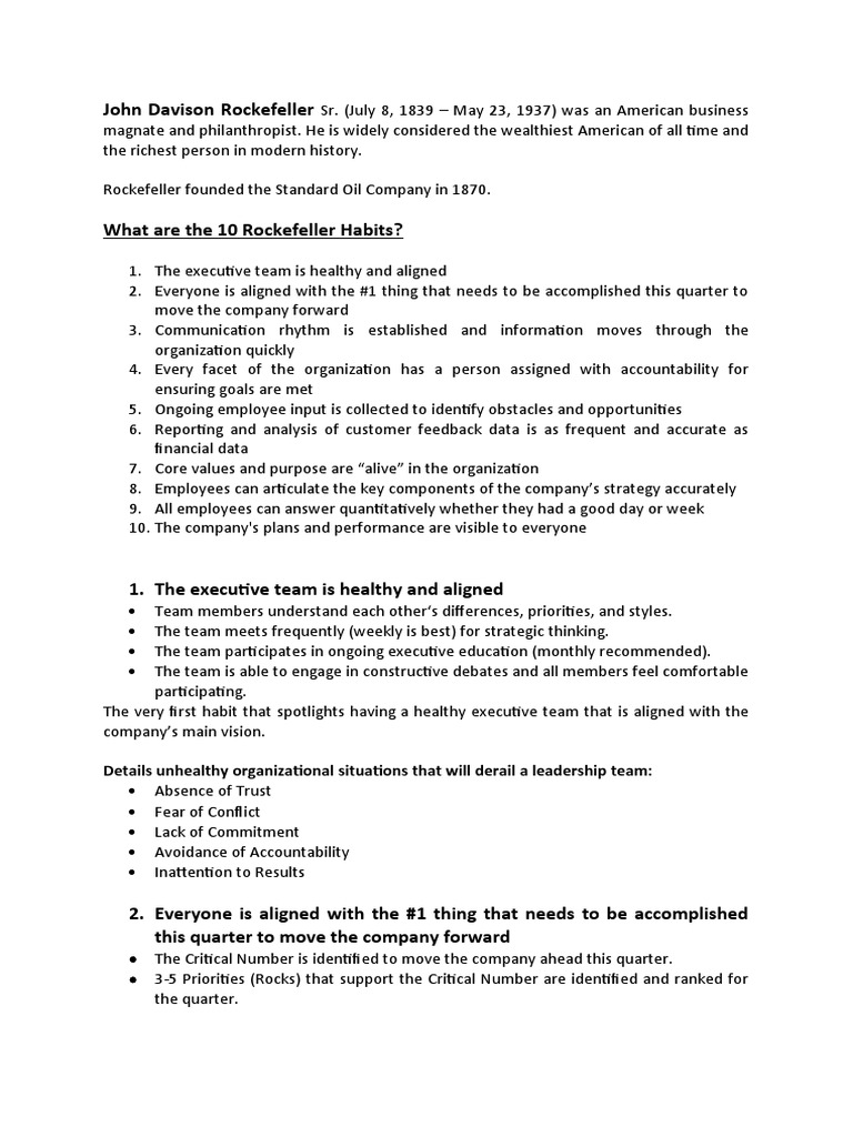 10 Rockefeller Habits - Brief | PDF | Performance Indicator ...