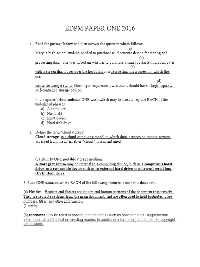 Edpm Paper One 2016: Cloud Storage-Is A Cloud Computing Model in Which ...