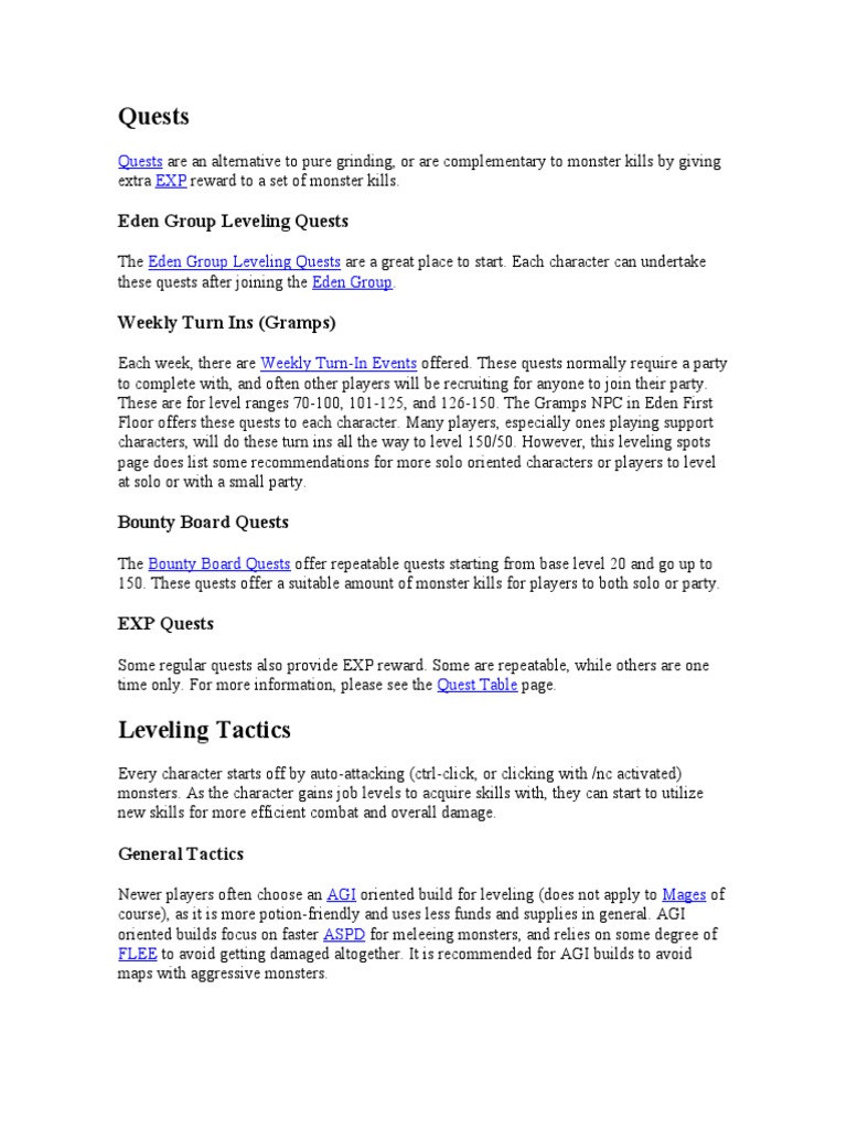 Quests: Eden Group Leveling Quests | PDF | Video Game Design | Video ...