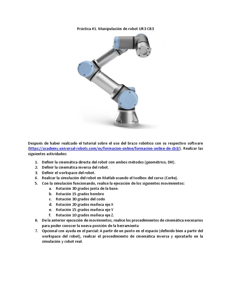 Práctica 1 - Robot Manipulador UR3 CB3 | PDF