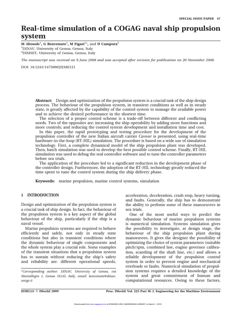 Real-Time Simulation of A COGAG Naval Ship Propulsion System | Download ...